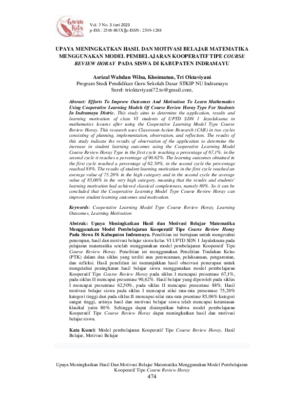 (PDF) Upaya Meningkatkan Hasil Dan Motivasi Belajar Matematika Menggunakan Model Pembelajaran ...