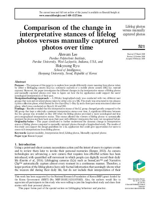 (PDF) Comparison of the change in interpretative stances of lifelog ...