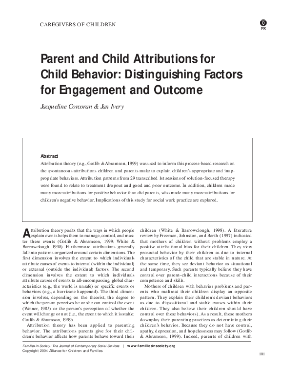 (PDF) Parent and Child Attributions for Child Behavior: Distinguishing ...