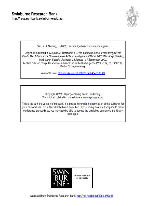 (PDF) Knowledge-Based Information Agents