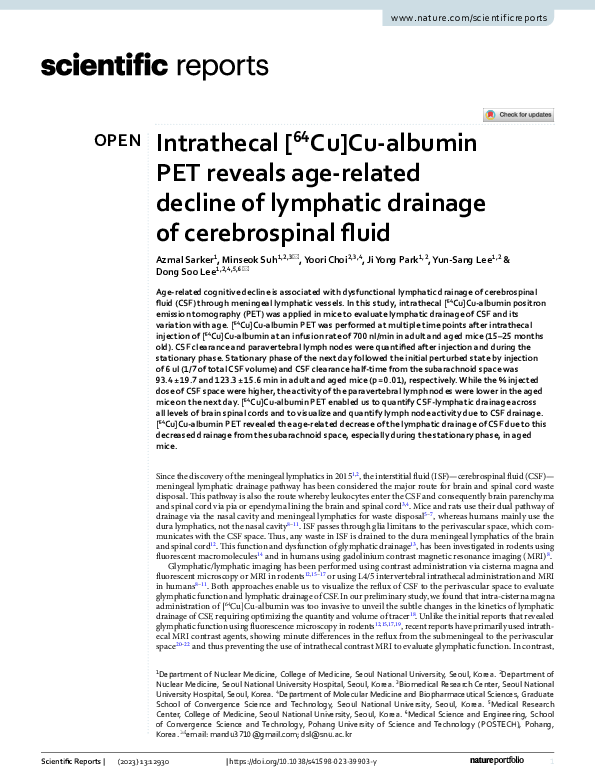 (PDF) Intrathecal [64Cu]Cu-albumin PET reveals age-related decline of ...
