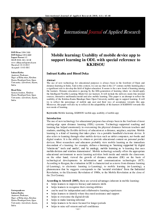 (PDF) Mobile learning: Usability of mobile device app to support learning in ODL with special ...