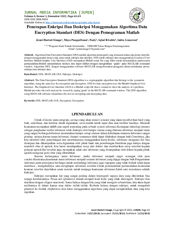(PDF) Penerapan Enkripsi Dan Deskripsi Menggunakan Algoritma Data ...