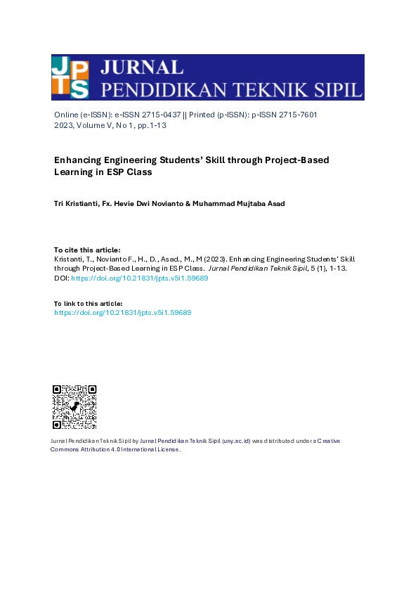 (PDF) Enhancing Engineering Students’ skill through Project-Based Learning in ESP Class