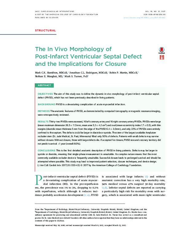 (PDF) The In Vivo Morphology of Post-Infarct Ventricular Septal Defect ...