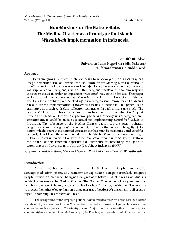(PDF) Non-Muslims in the Nation-State: The Medina Charter as a ...