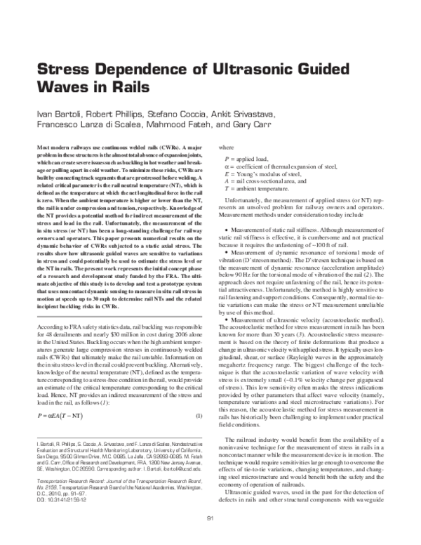 (PDF) Stress Dependence of Ultrasonic Guided Waves in Rails