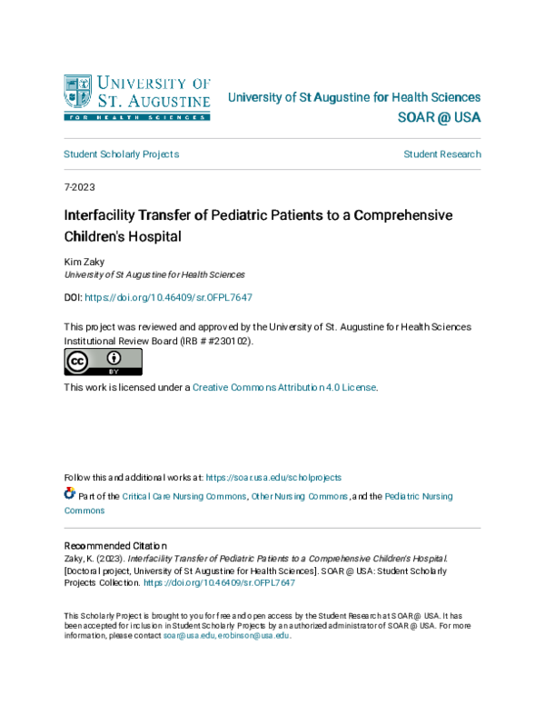 (PDF) Interfacility Transfer of Pediatric Patients to a Comprehensive ...
