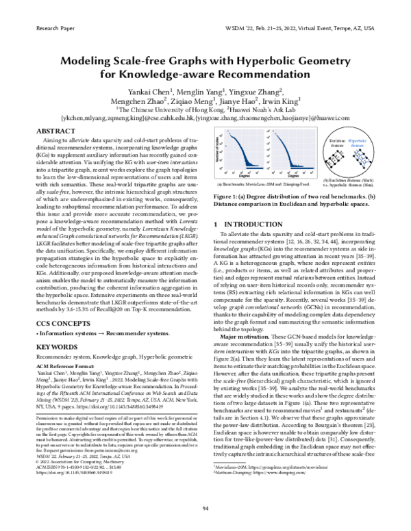 (PDF) Modeling Scale-free Graphs with Hyperbolic Geometry for Knowledge-aware Recommendation