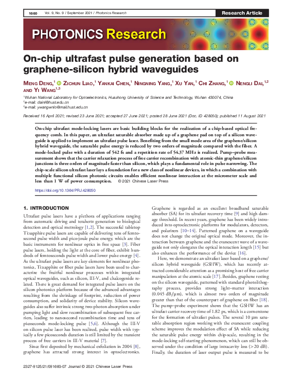 (PDF) On-chip ultrafast pulse generation based on graphene-silicon ...