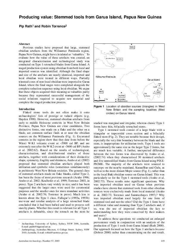 (PDF) Producing value: Stemmed tools from Garua Island, Papua New Guinea