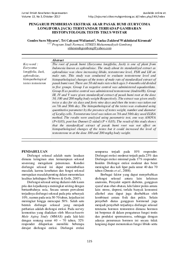 (PDF) Pengaruh Pemberian Ekstrak Akar Pasak Bumi (Eurycoma Longifora ...