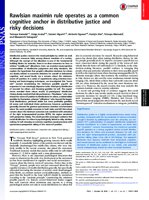 (PDF) Rawlsian maximin rule operates as a common cognitive anchor in ...