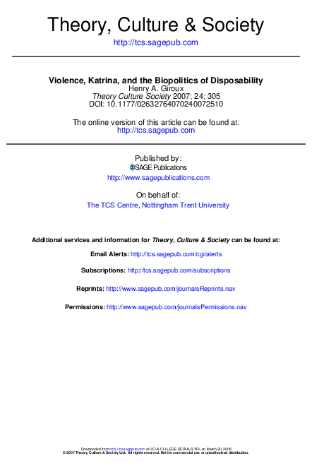 (PDF) Violence, Katrina, and the Biopolitics of Disposability