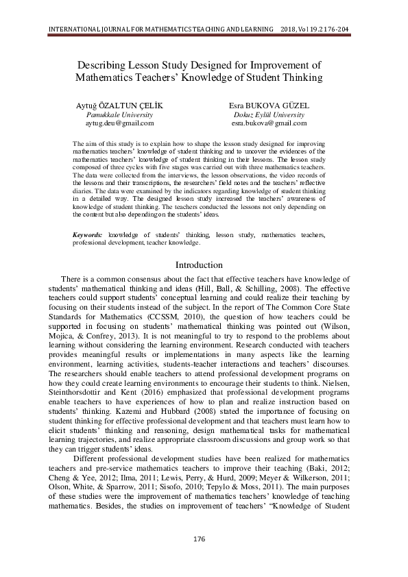 (PDF) Describing Lesson Study Designed for Improvement of Mathematics ...