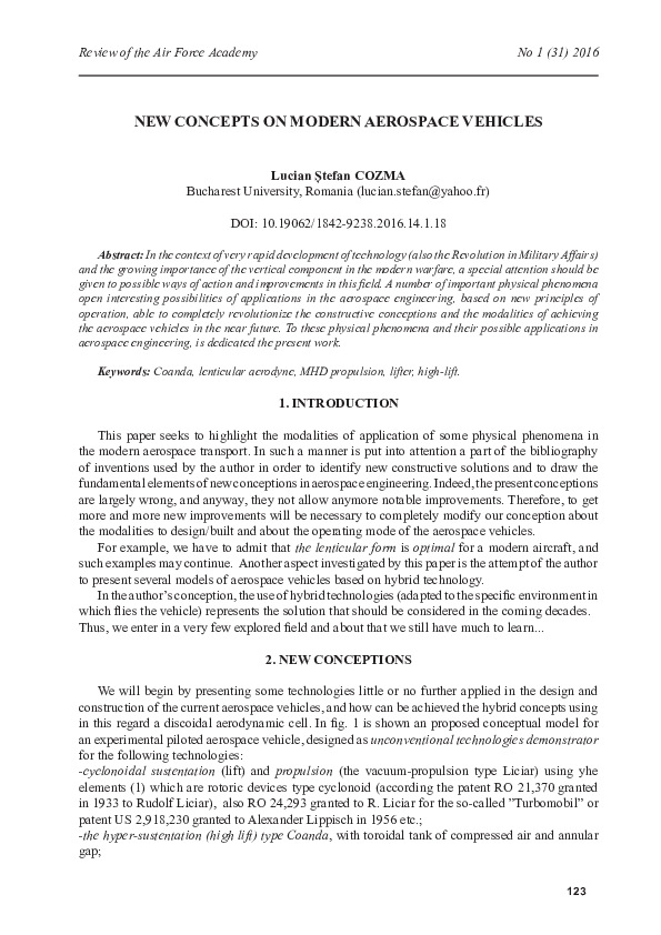 (PDF) New Concepts on Modern Aerospace Vehicles