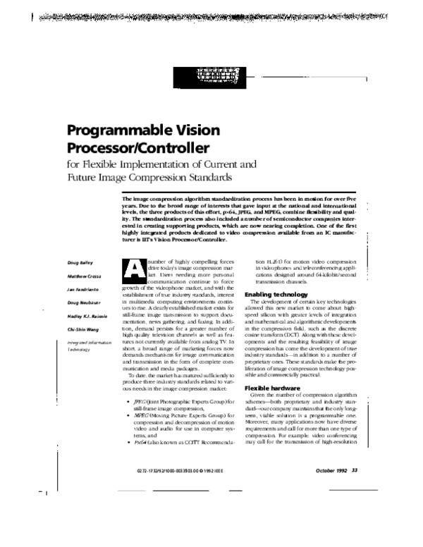 (PDF) Programmable vision processor/controller for flexible implementation of current and future ...
