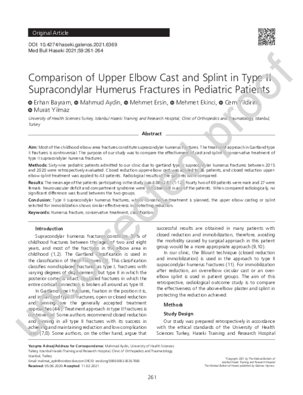 (PDF) Comparison of Upper Elbow Cast and Splint in Type II ...