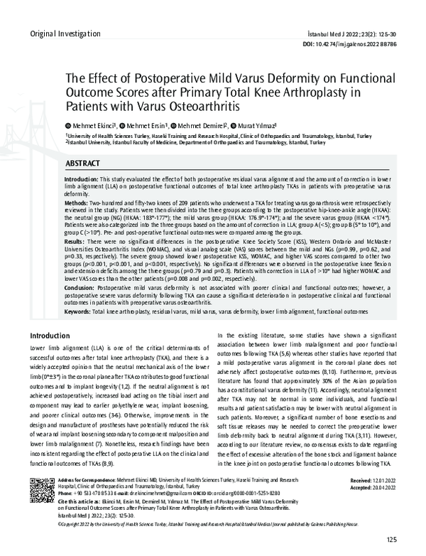 (PDF) The Effect of Postoperative Mild Varus Deformity on Functional ...