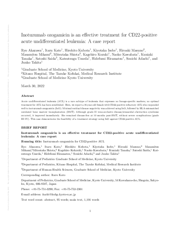 (PDF) Inotuzumab ozogamicin is an effective treatment for CD22-positive ...