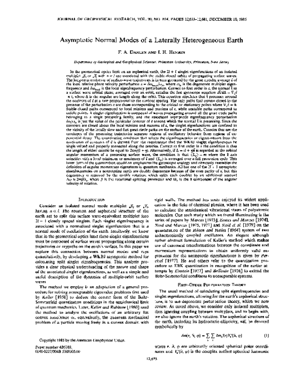 (PDF) Asymptotic normal modes of a laterally heterogeneous Earth