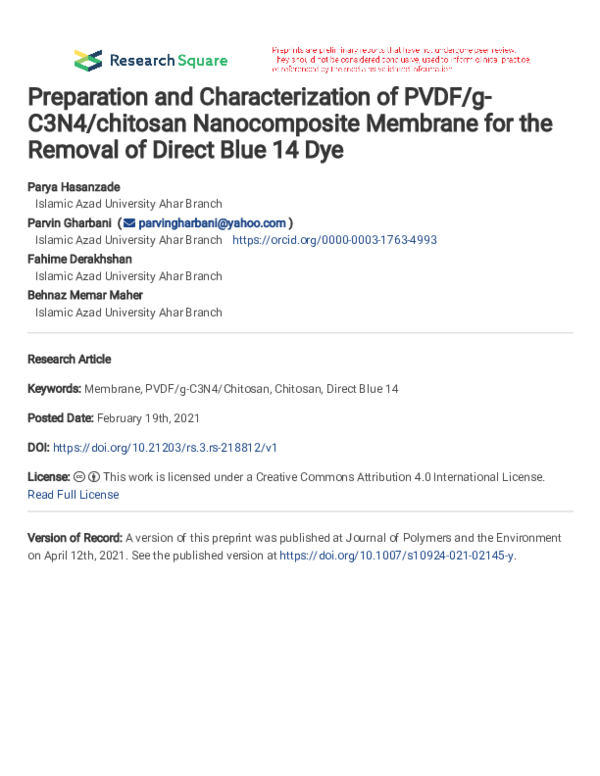 (PDF) Preparation and Characterization of PVDF/g-C3N4/Chitosan ...