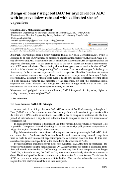 Pdf Design Of Binary Weighted Dac For Asynchronous Adc With Improved