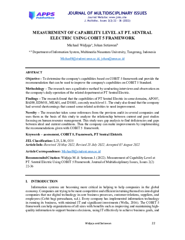 Pdf Measurement Of Capability Level At Pt Sentral Electric Using
