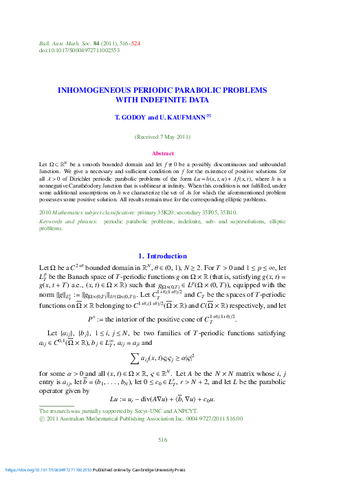 (PDF) Inhomogeneous Periodic Parabolic Problems with Indefinite Data
