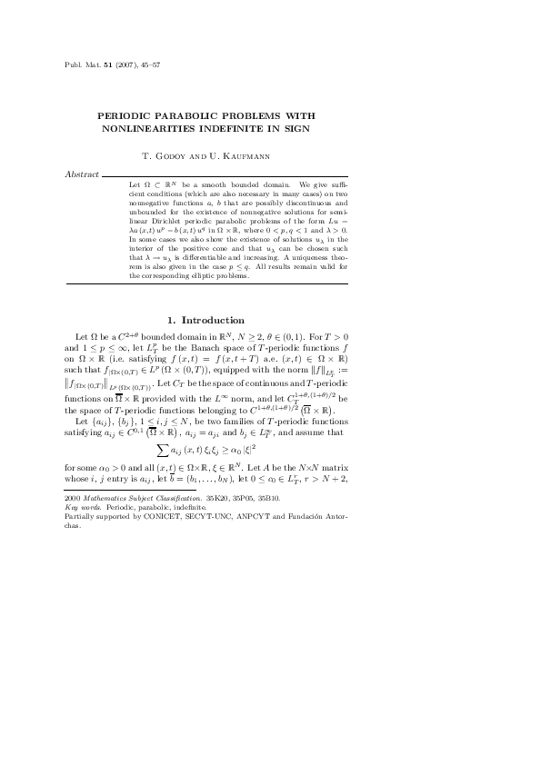 (PDF) Periodic parabolic problems with nonlinearities indefinite in sign