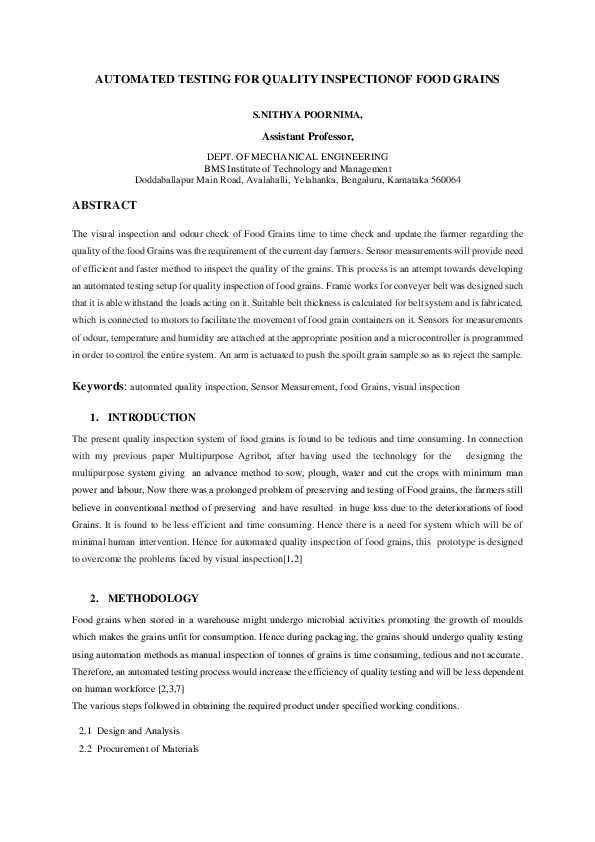 (PDF) Automated Testing for Quality Inspection of Food Grains