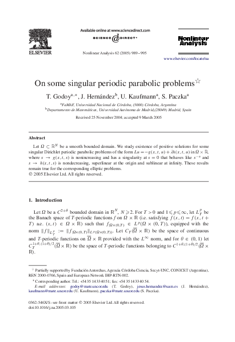 Pdf On Some Singular Periodic Parabolic Problems