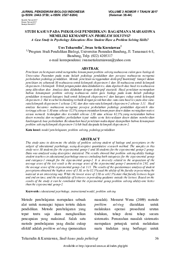(PDF) A case study in psychology education: How student have a problem solving skills?