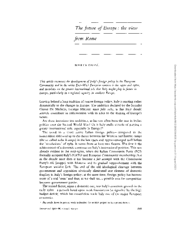 (PDF) The future of Europe: the view from Rome