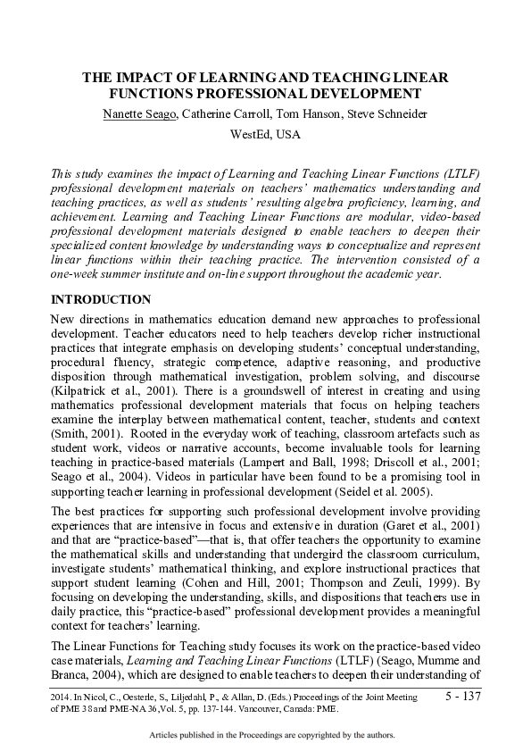(PDF) The Impact of Learning and Teaching Linear Functions Professional ...