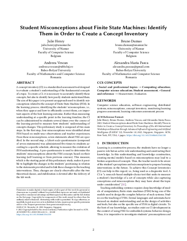 (PDF) Student misconceptions about finite state machines: identify them in order to create a ...