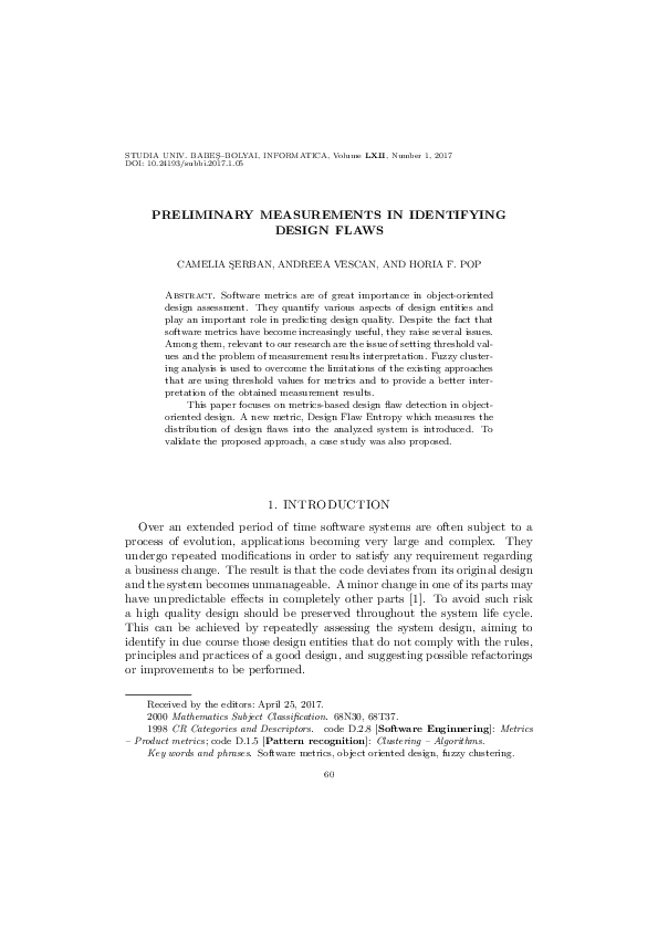 (PDF) Preliminary Measurements in Identifying Design Flaws
