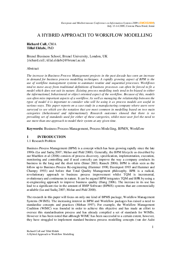 (PDF) A hybrid approach to workflow modelling