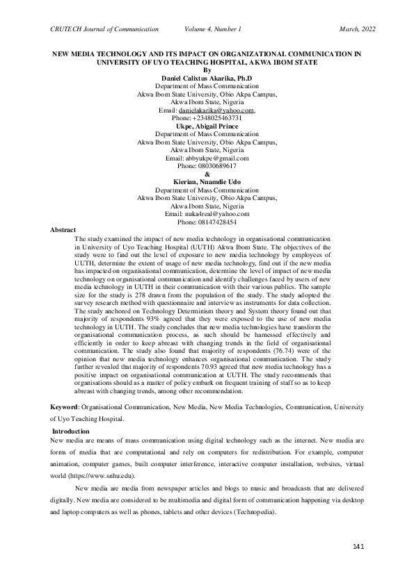 (PDF) NEW MEDIA TECHNOLOGY AND ITS IMPACT ON ORGANIZATIONAL ...