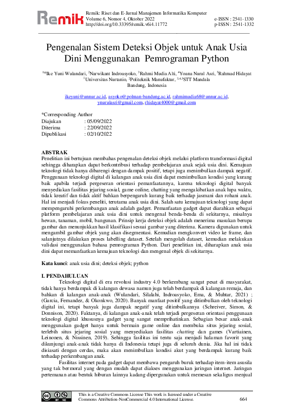 (PDF) Pengenalan Sistem Deteksi Objek untuk Anak Usia Dini Menggunakan ...