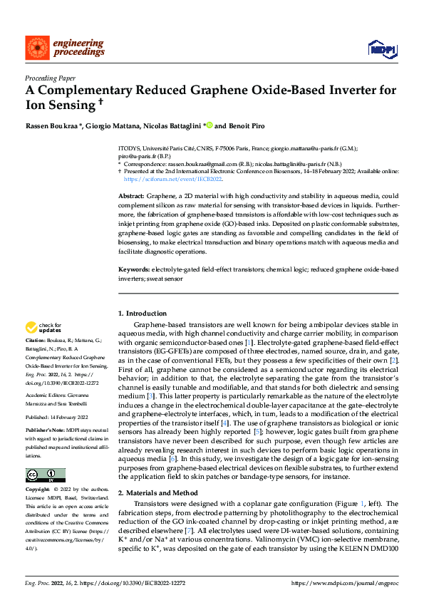(PDF) A Complementary Reduced Graphene Oxide-Based Inverter for Ion Sensing