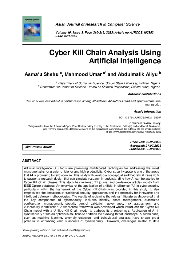 (PDF) Cyber Kill Chain Analysis Using Artificial Intelligence