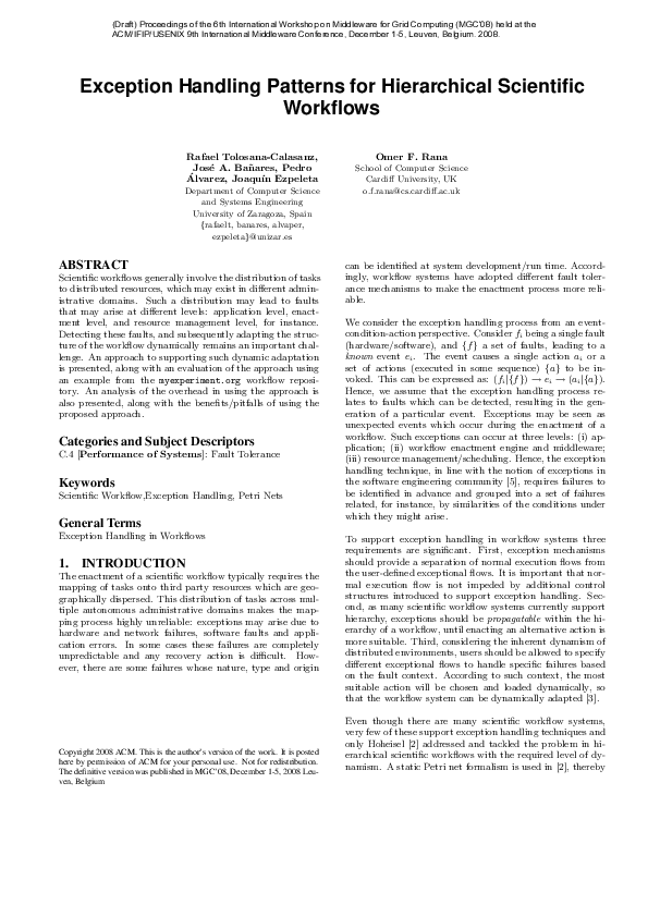 (PDF) Exception handling patterns for hierarchical scientific workflows