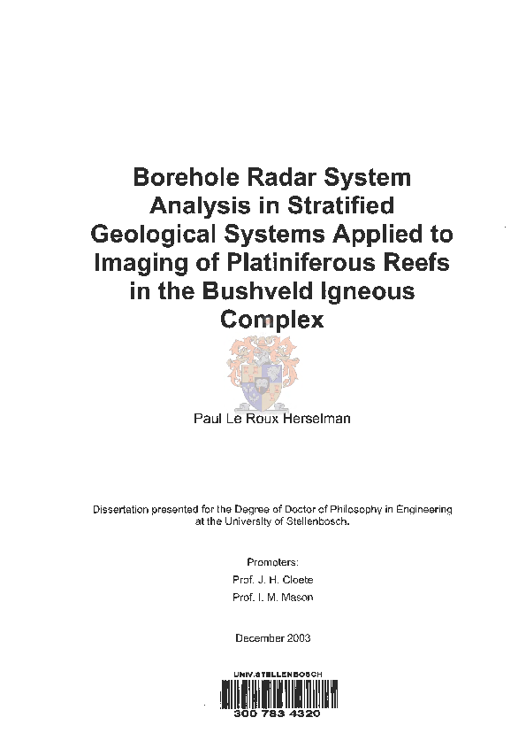 Pdf Borehole Radar System Analysis In Stratified Geological Systems Paul Herselman