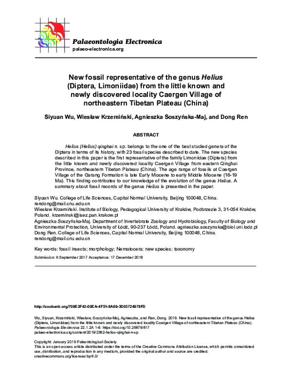 (PDF) New fossil representative of the genus Helius (Diptera ...