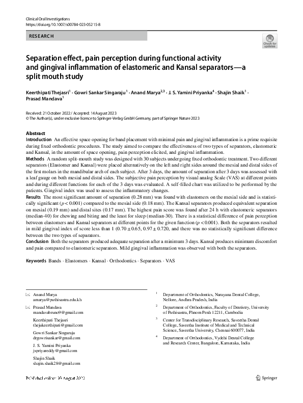 (PDF) Separation effect, pain perception during functional activity and ...