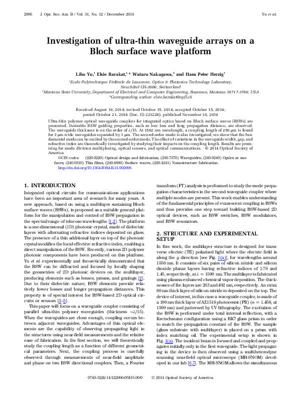 (PDF) Investigation of ultra-thin waveguide arrays on a Bloch surface wave platform