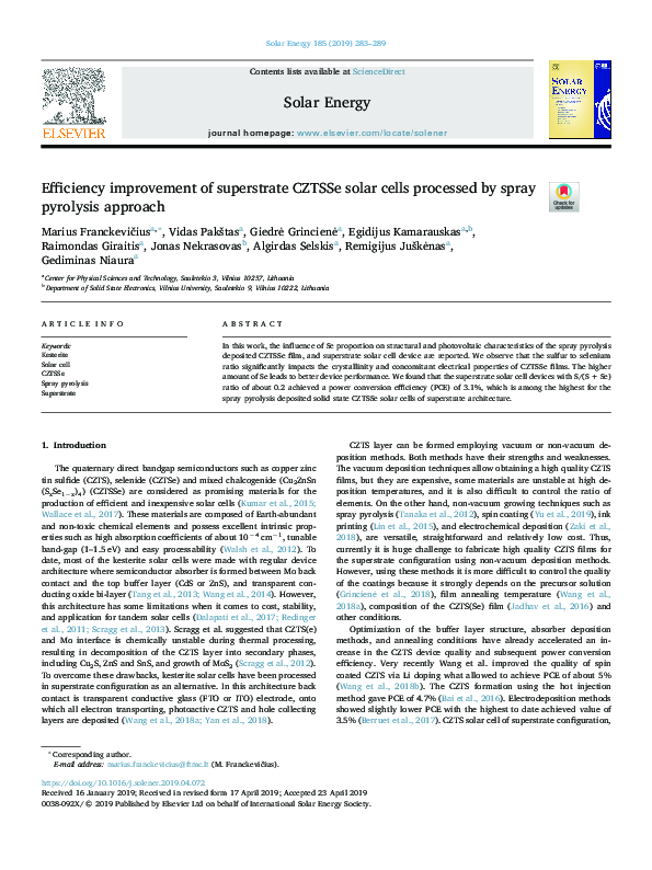 (PDF) Efficiency improvement of superstrate CZTSSe solar cells ...
