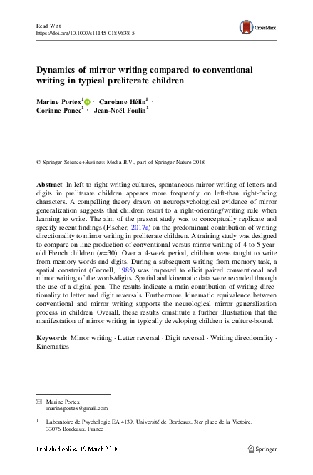 (PDF) Dynamics of mirror writing compared to conventional writing in ...