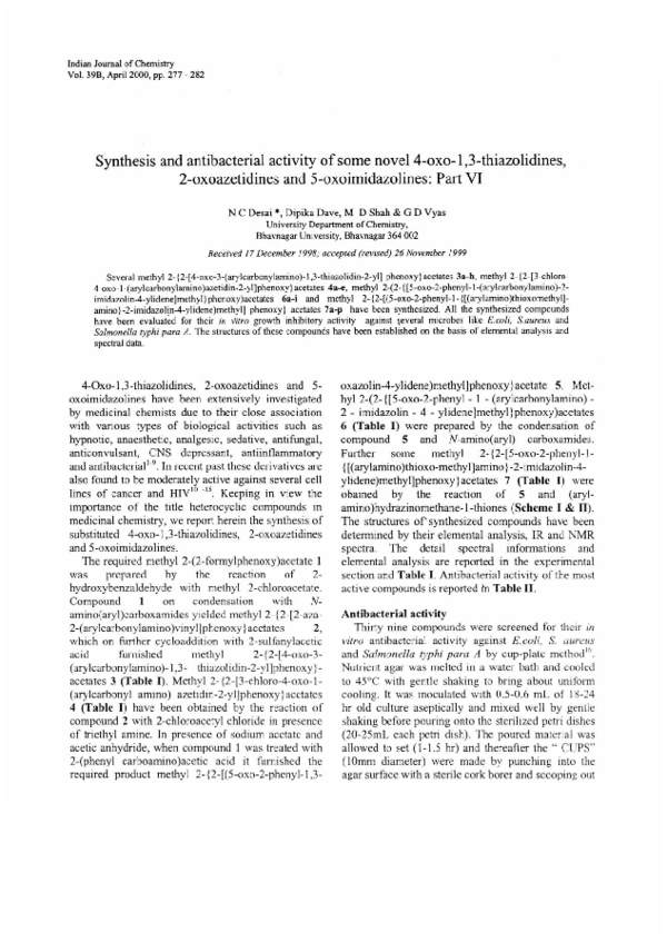 (PDF) ChemInform Abstract: Synthesis and Antibacterial Activity of Some Novel 4-Oxo-1,3 ...